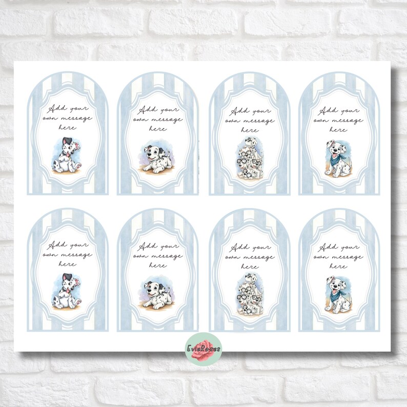 101 Dalmatian Cake Topper Bundle, Printable Puppy Gift Tags, Editable ...