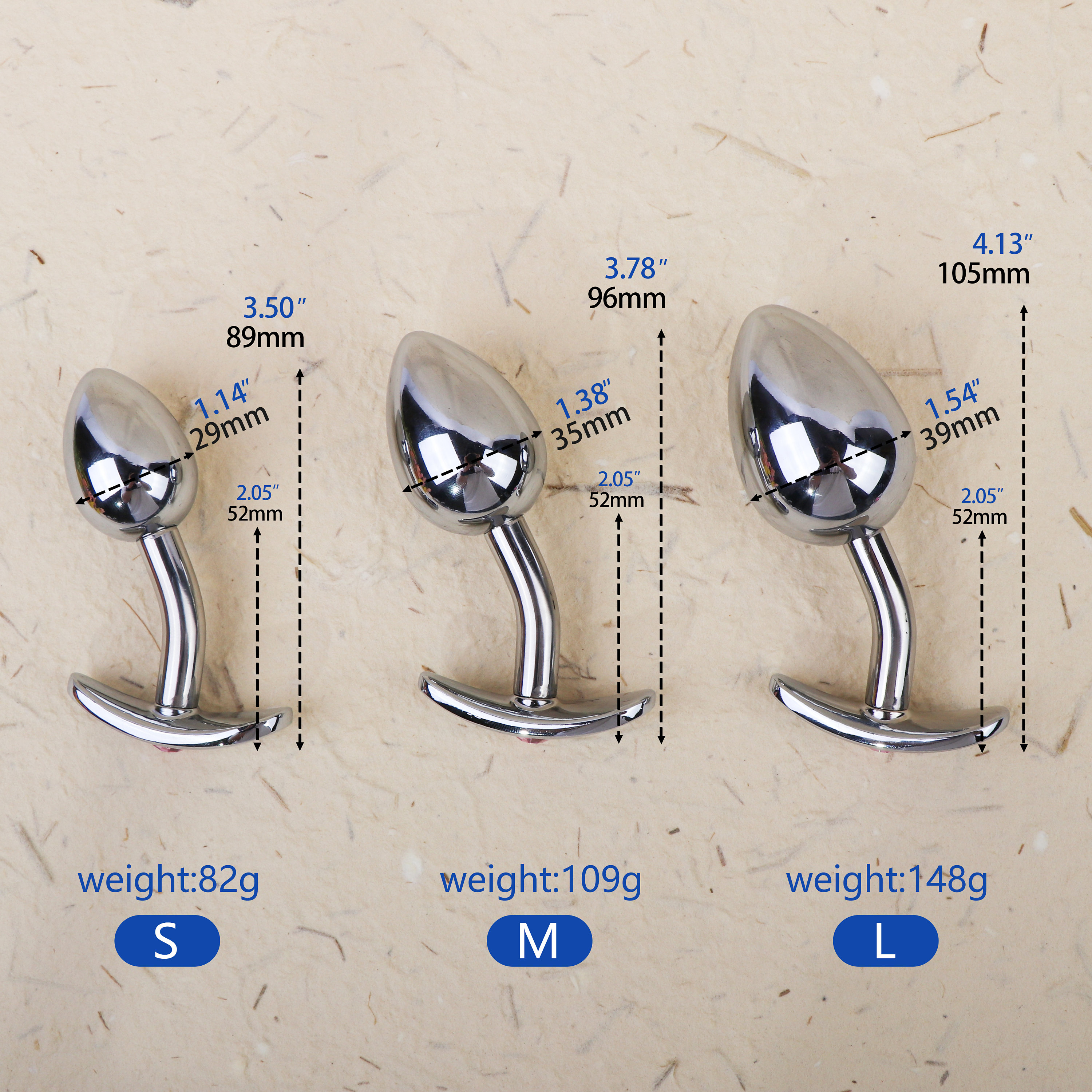 3 Sizes Metal Butt Plug With Jewelry, Training Butt Plugs, G-spot Prostate Massager, Butt Plug ...