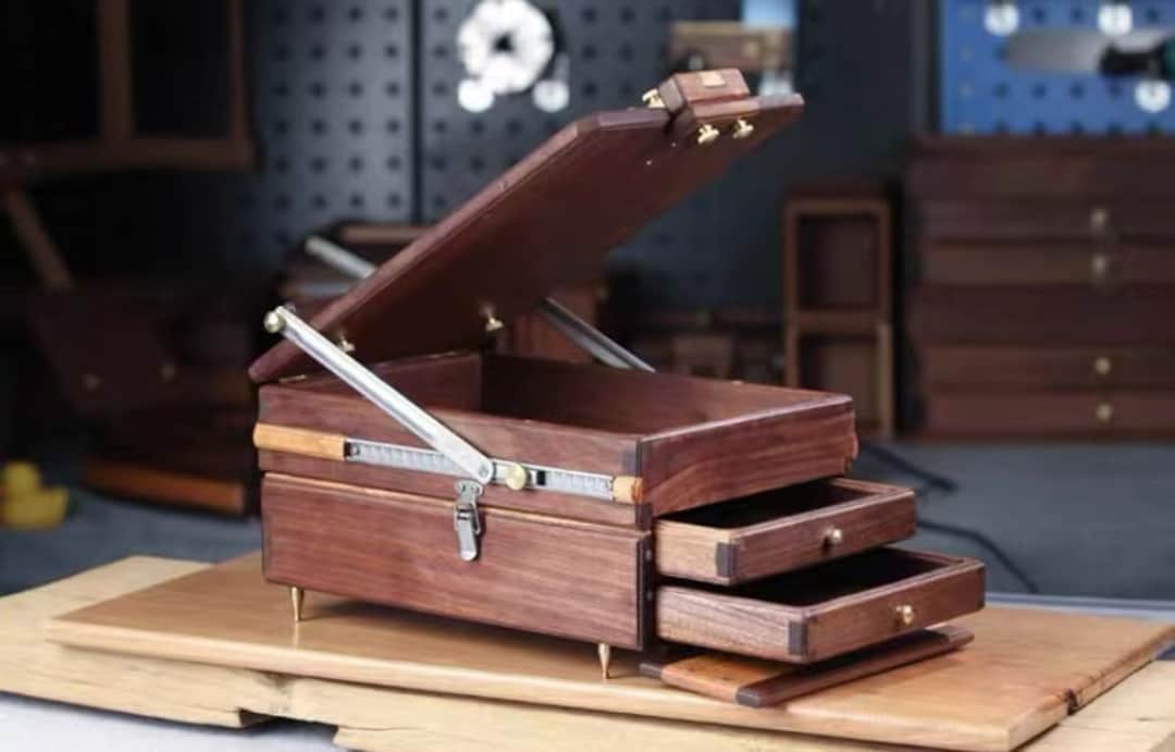 Handmade Walnut Dual Drawers Pochade Box Plein Air Easel, Two Layer ...