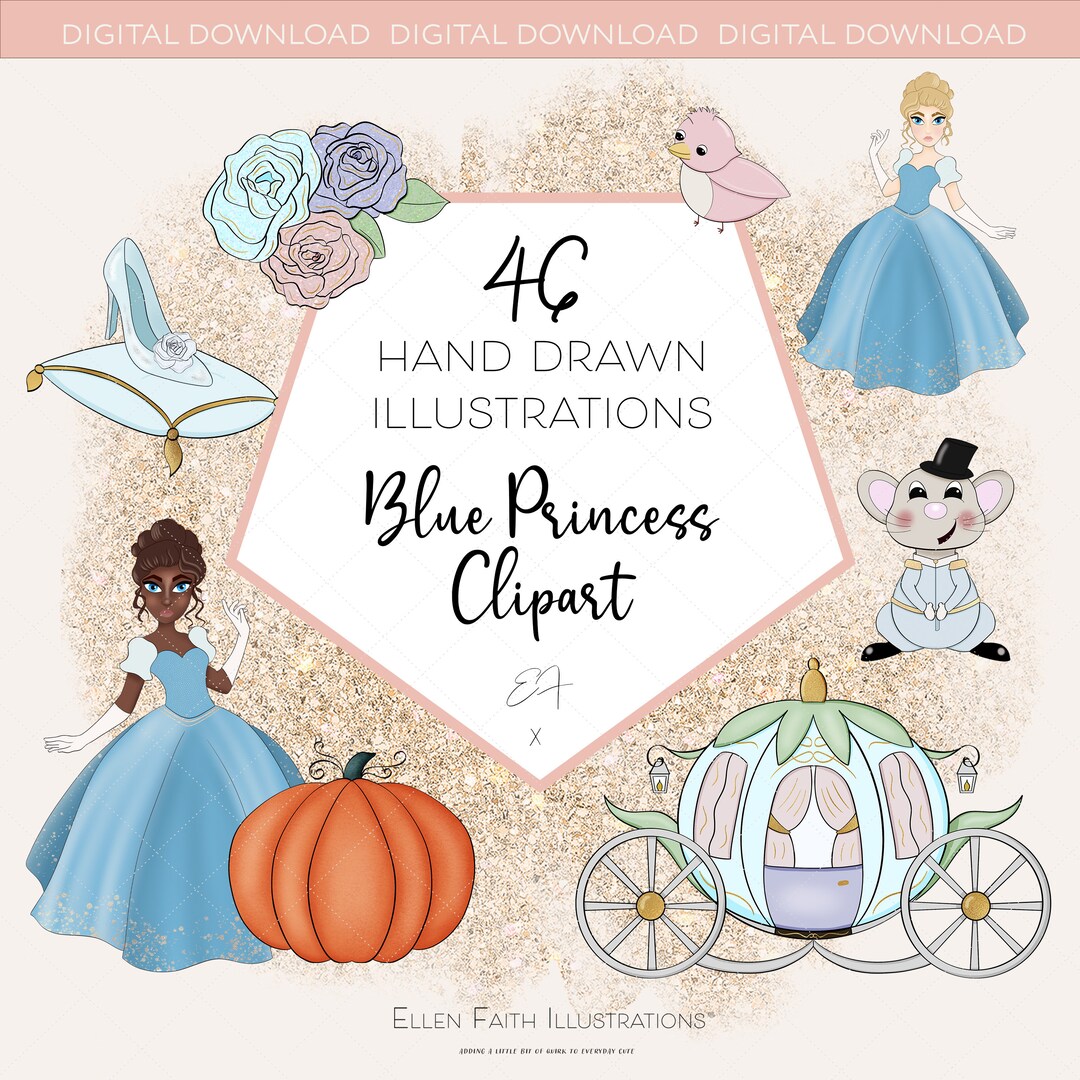 Fairytale Princess and Glass Slipper Clipart, Kids Pastel Art, Digital ...