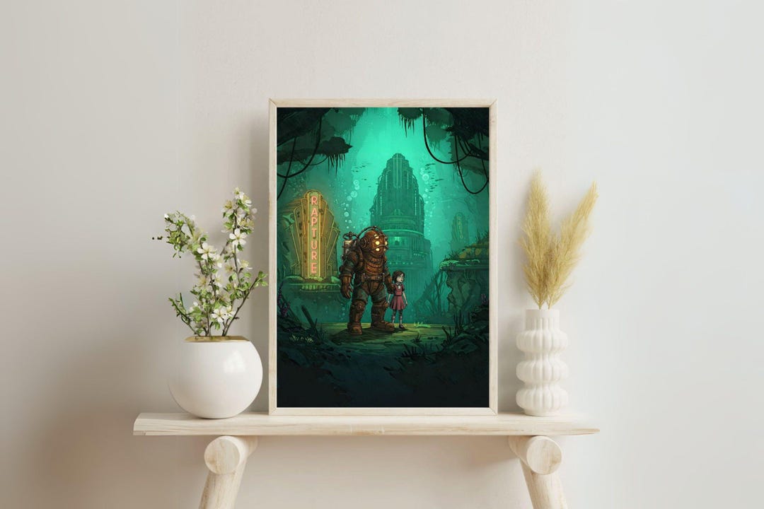 Rapture Poster, Bioshock Big Daddy & Little Sister Art - Video Game ...