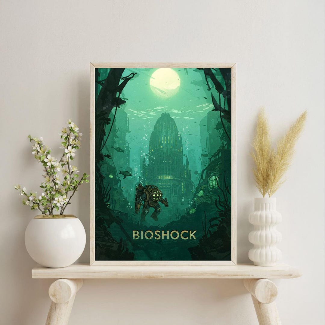 Bioshock Big Daddy Print, Underwater City Art Retro Futurism Wall Decor ...