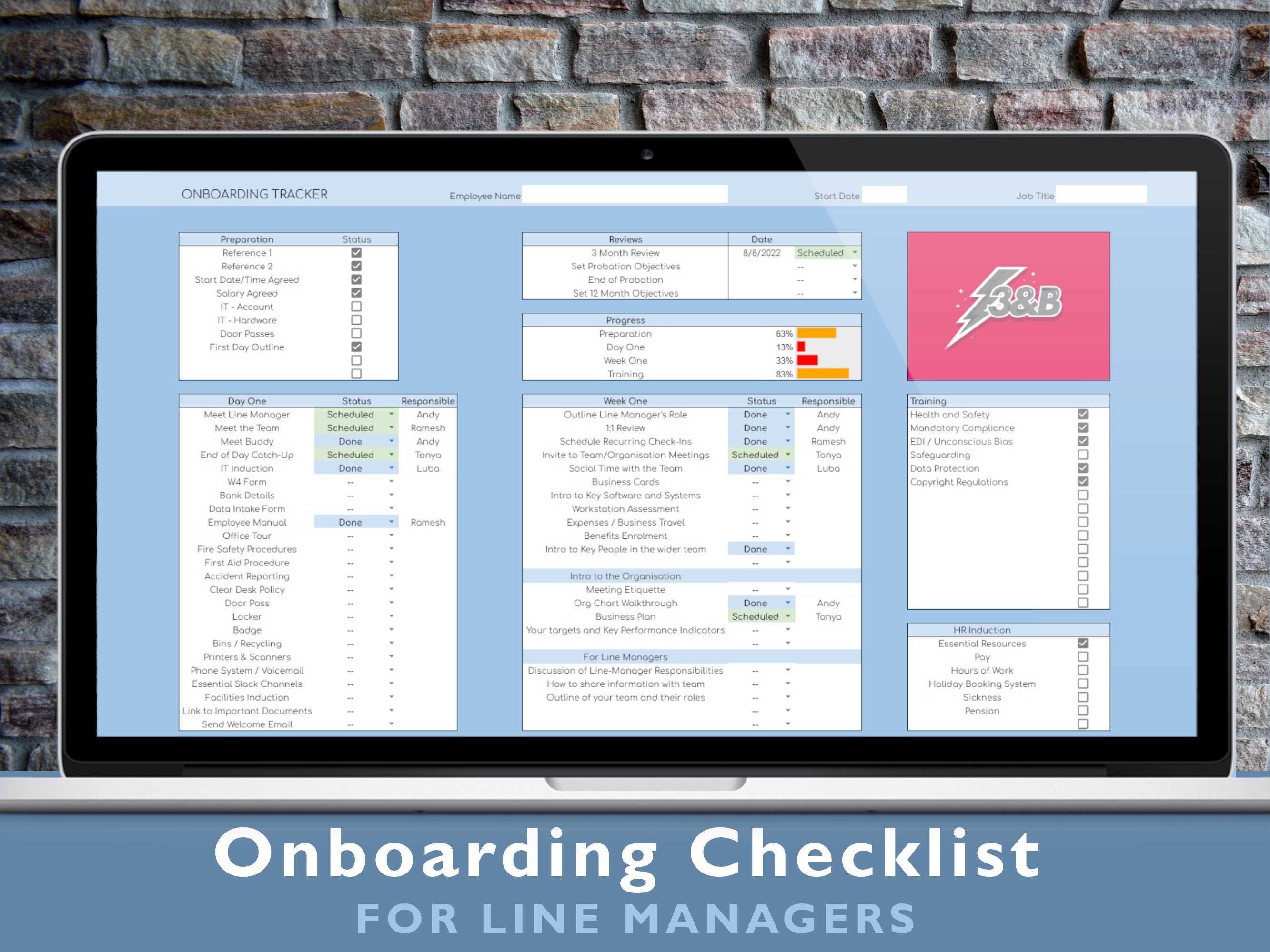 Onboarding Tracker Spreadsheet | New Starter Checklist | Editable New ...