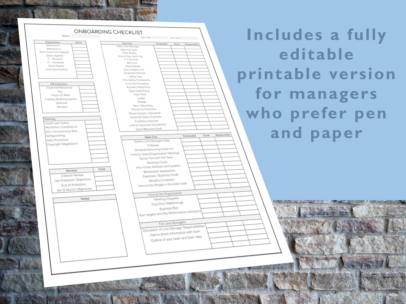 Onboarding Tracker Spreadsheet | New Starter Checklist | Editable New ...