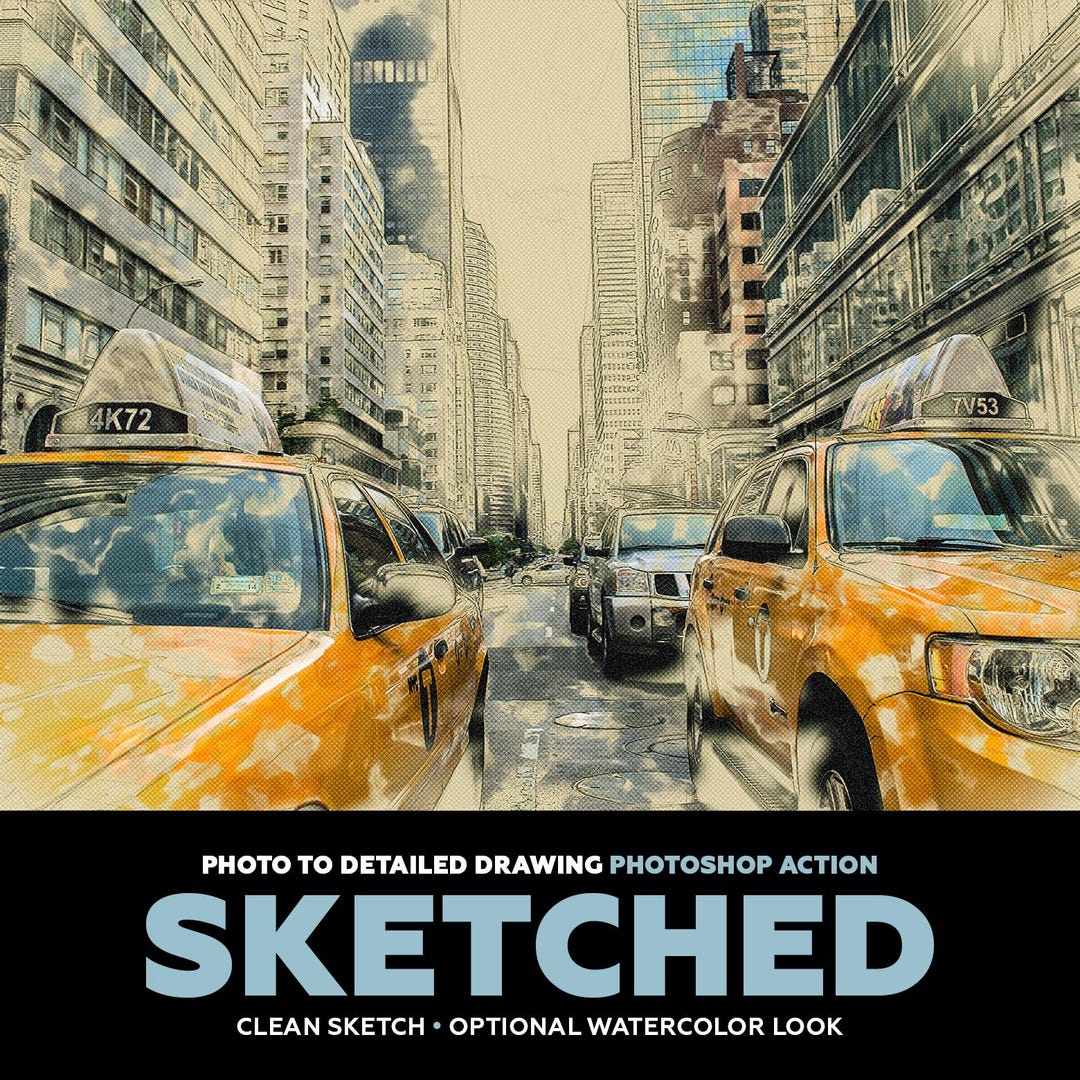 Photo to Detailed Drawing Photoshop Action: Sketch & Watercolor Effects ...