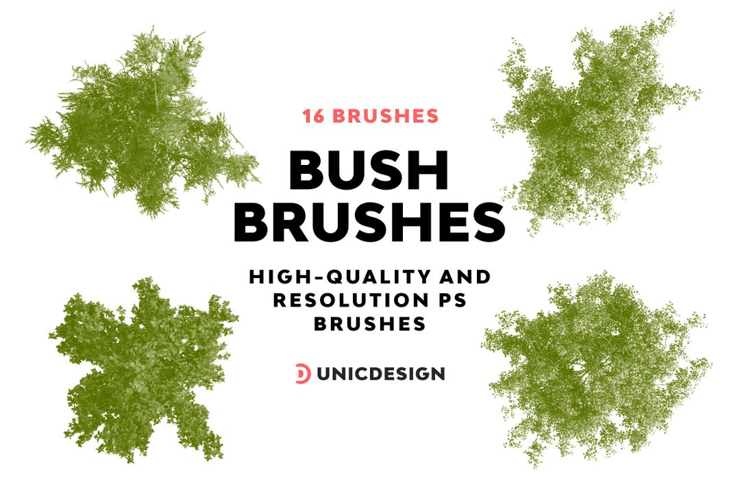 16 Realistic Foliage Bush Photoshop Brushes: Landscape & Forest Texture ...