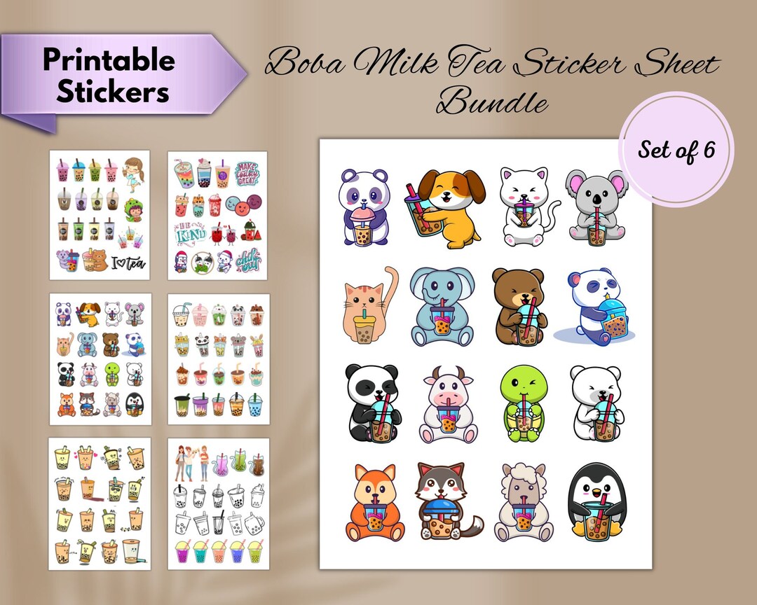 Boba Milk Tea Sticker Sheet Bundle | Printable Sticker Sheet | Letter ...
