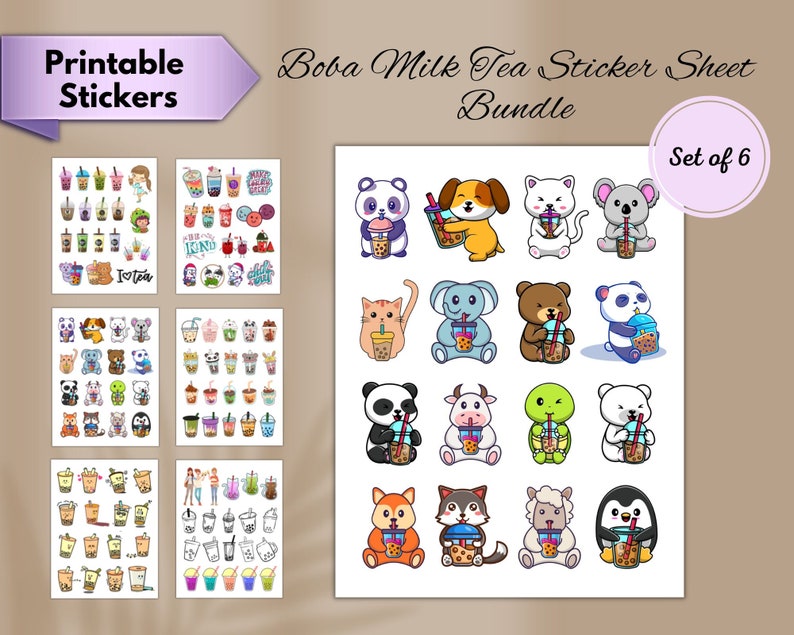 Boba Milk Tea Sticker Sheet Bundle Printable Sticker Sheet - Etsy