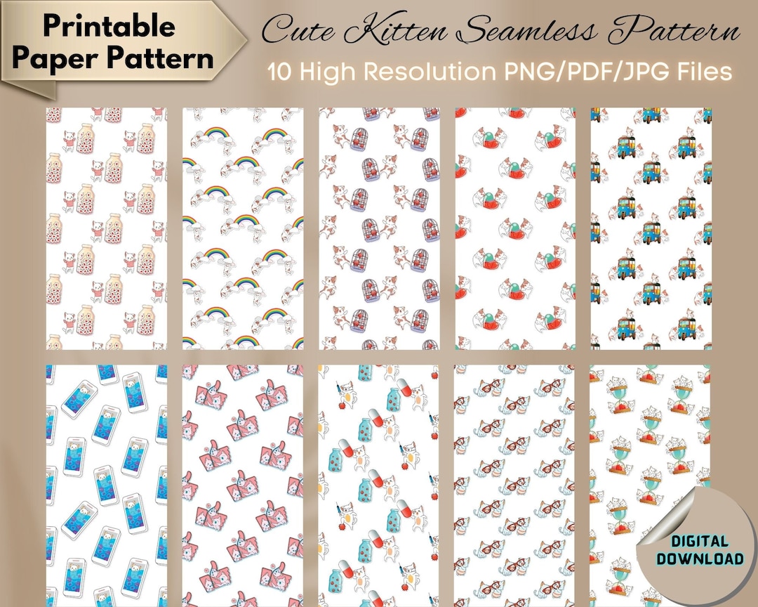 Cute Kitten Seamless Pattern | Printable Paper Pattern Cat | Minimalist ...