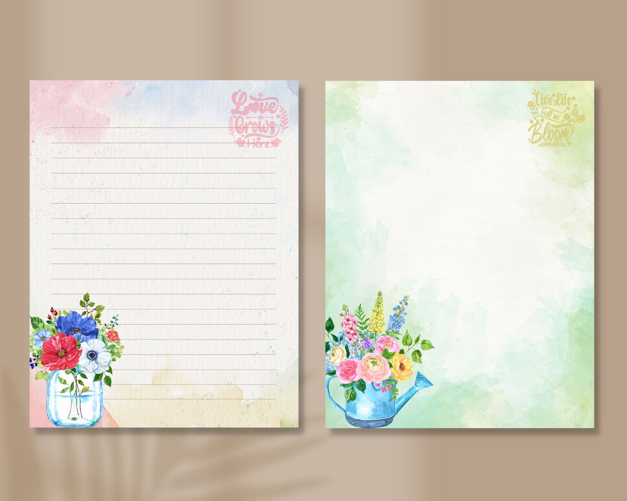 Flower Motif Stationery, Printable Stationery Flower, Digital Writing ...
