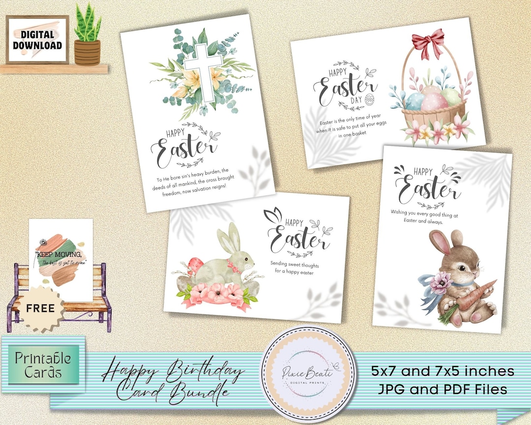 Easter Card Bundle | Printable Easter Card Bunny | Digital Easter Card ...