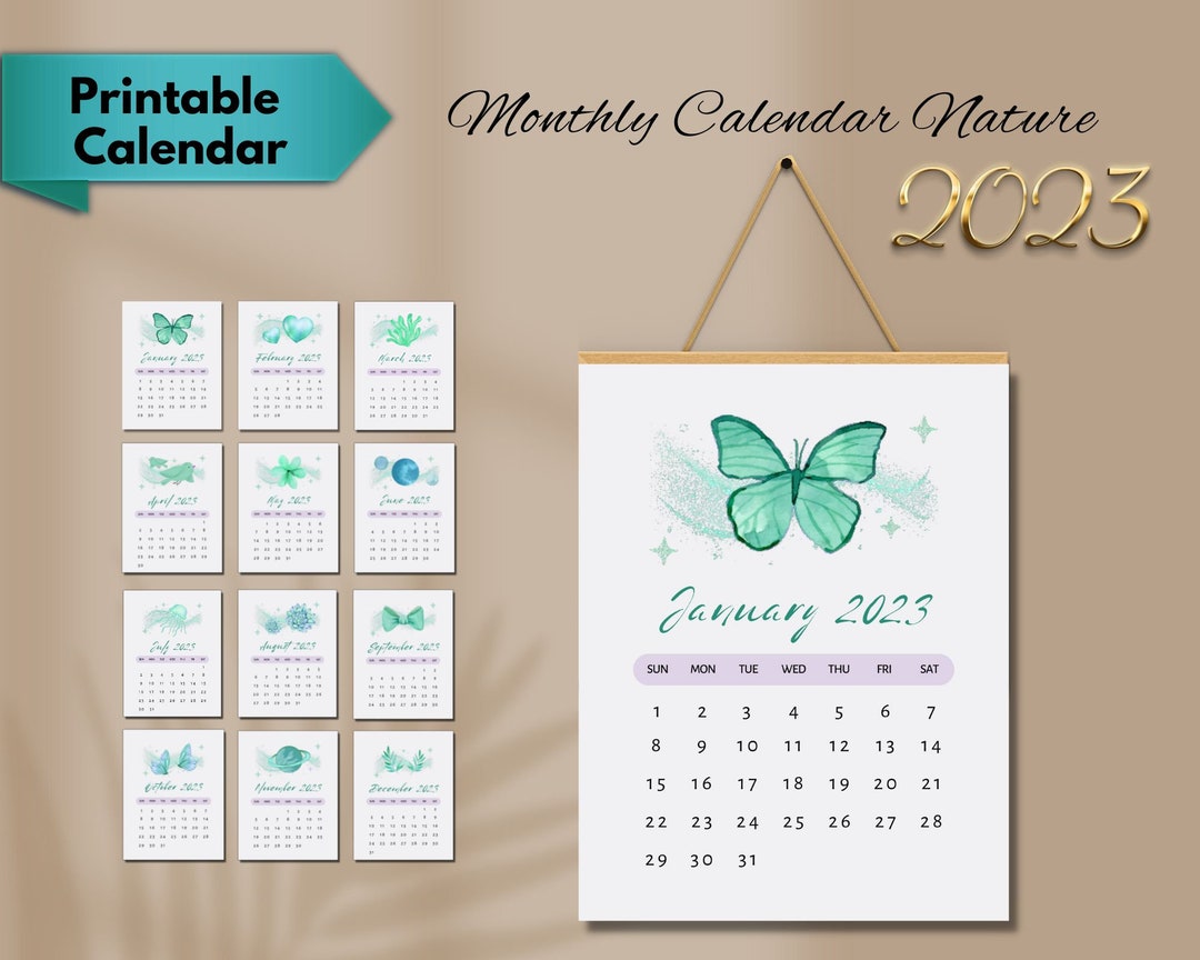 2023 Calendar Printable Monthly Calendar Nature Minimalist Calendar ...