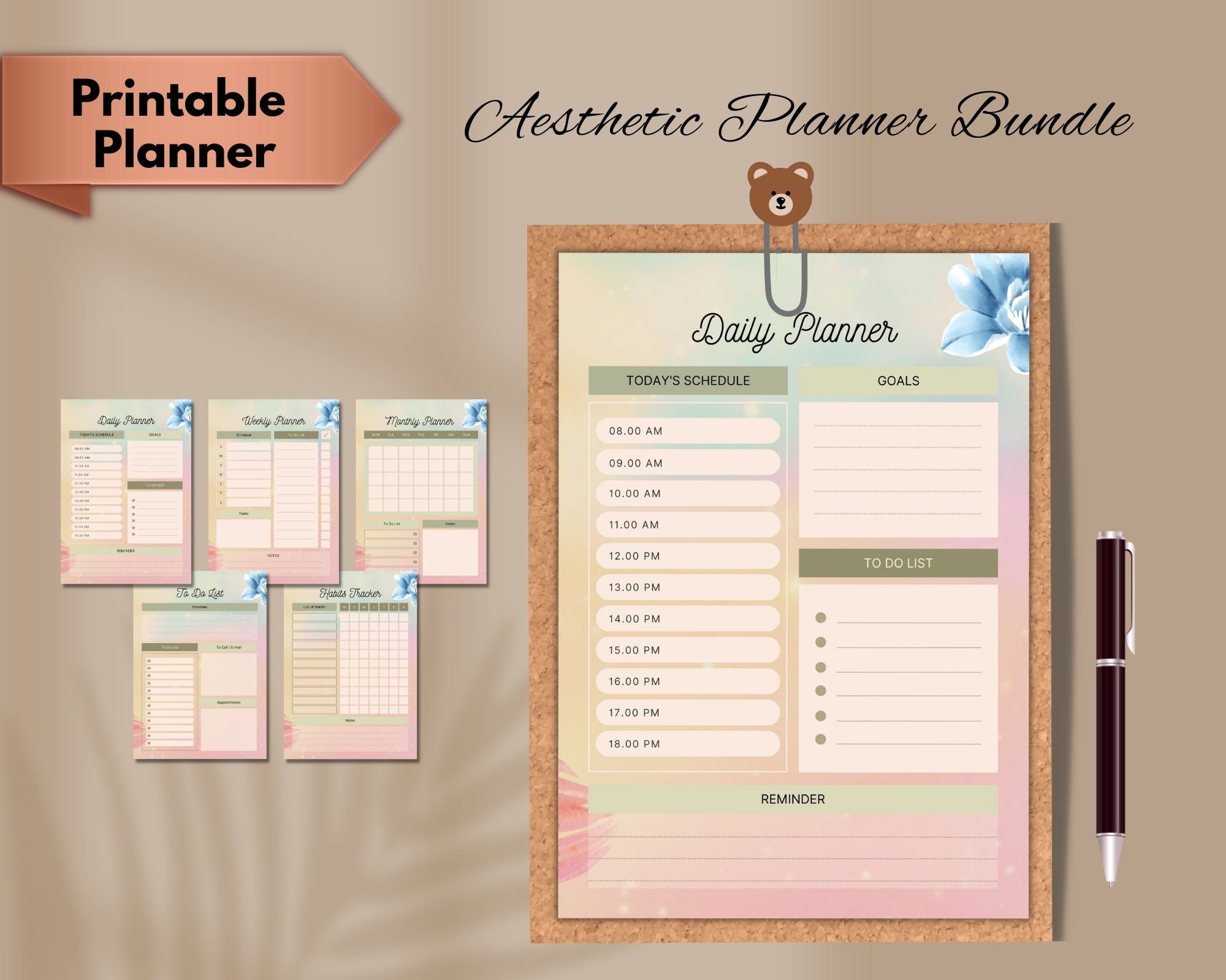 Daily Planner | Aesthetic Planner Bundle | Printable Planner | Instant ...