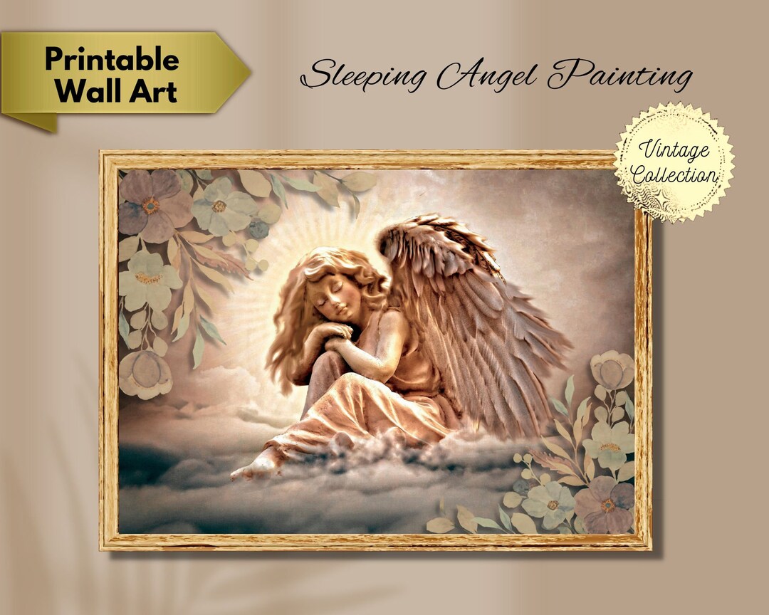 Sleeping Angel Painting, Digital Prints Wall Art Flowers, Downloadable ...
