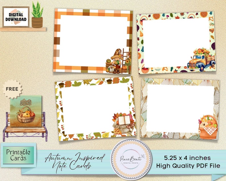Autumn Printable Notecard Set: Fall Designs (digital Download) - Etsy
