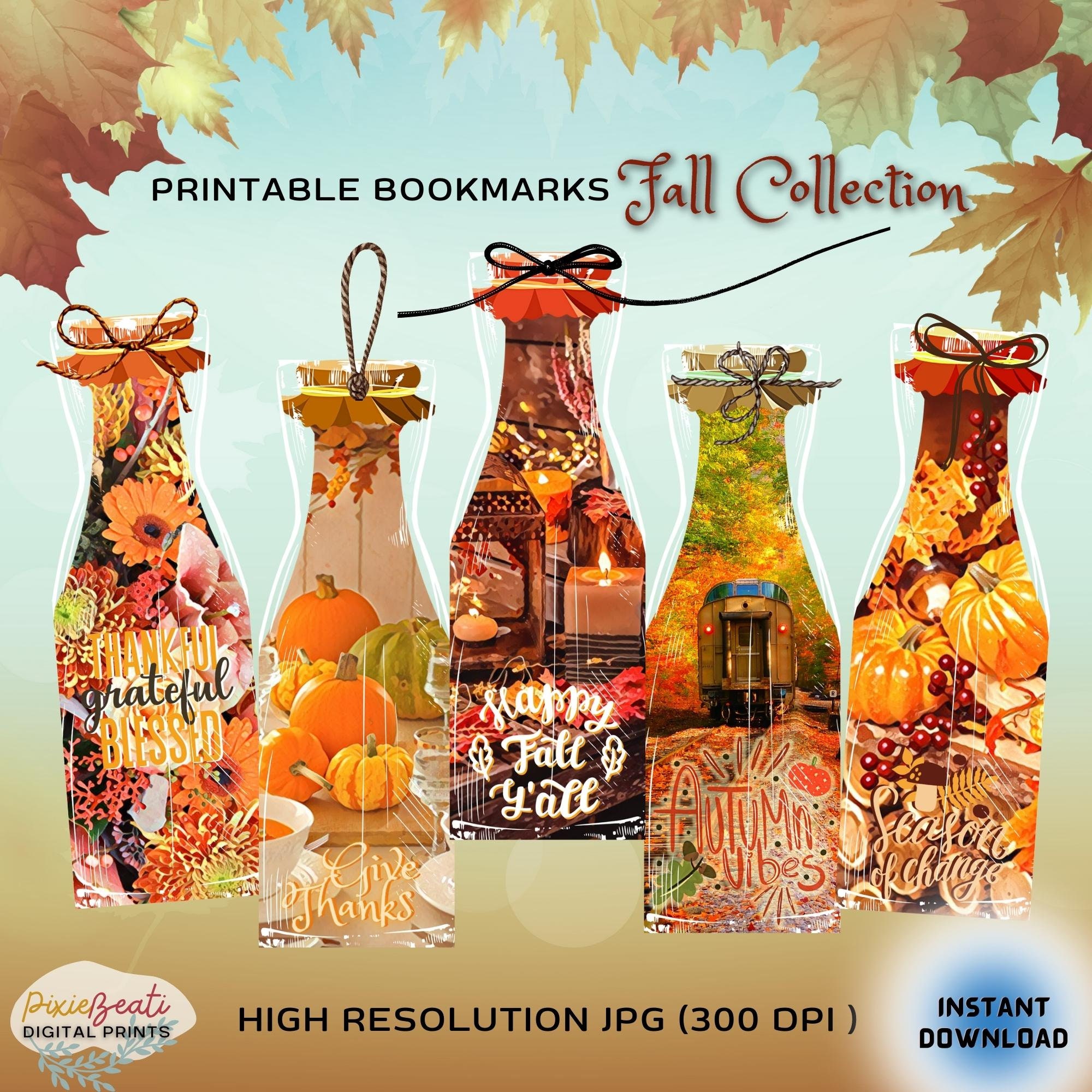 Autumn Bookmarks / Printable Bookmarks Fall Set of 10 / Digital Collage ...