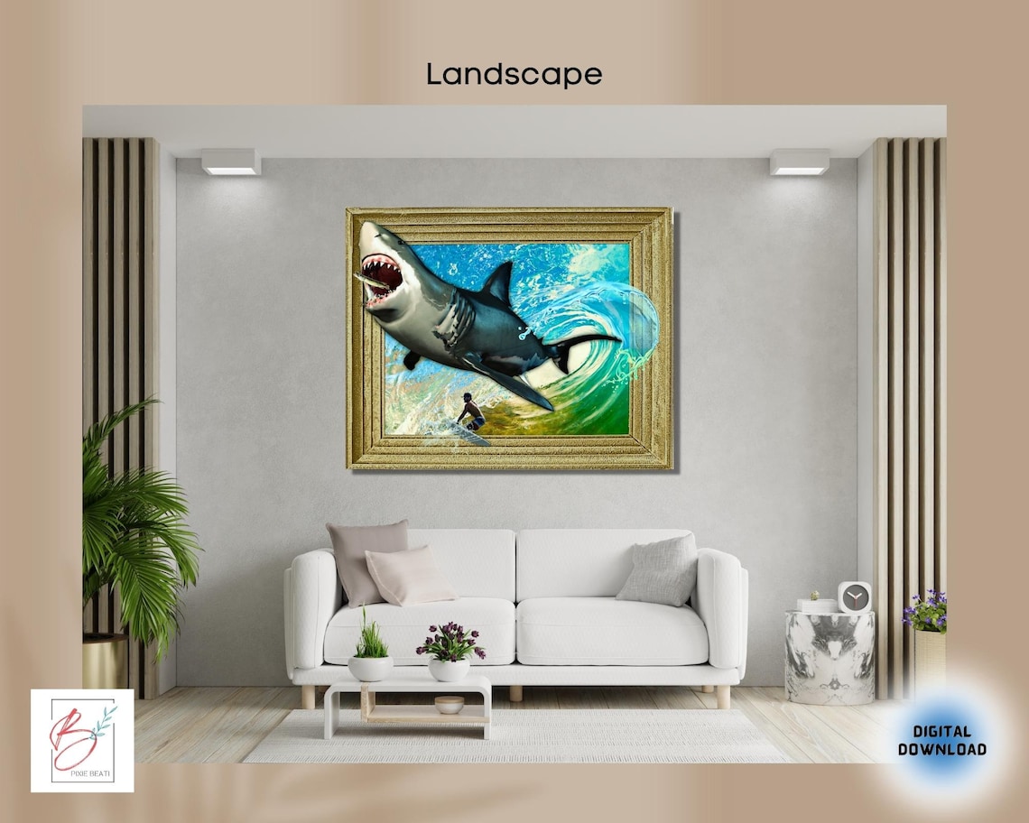 Leaping Shark 3D, Printable Wall Art 3D Shark, Printable Wall Art Kids ...