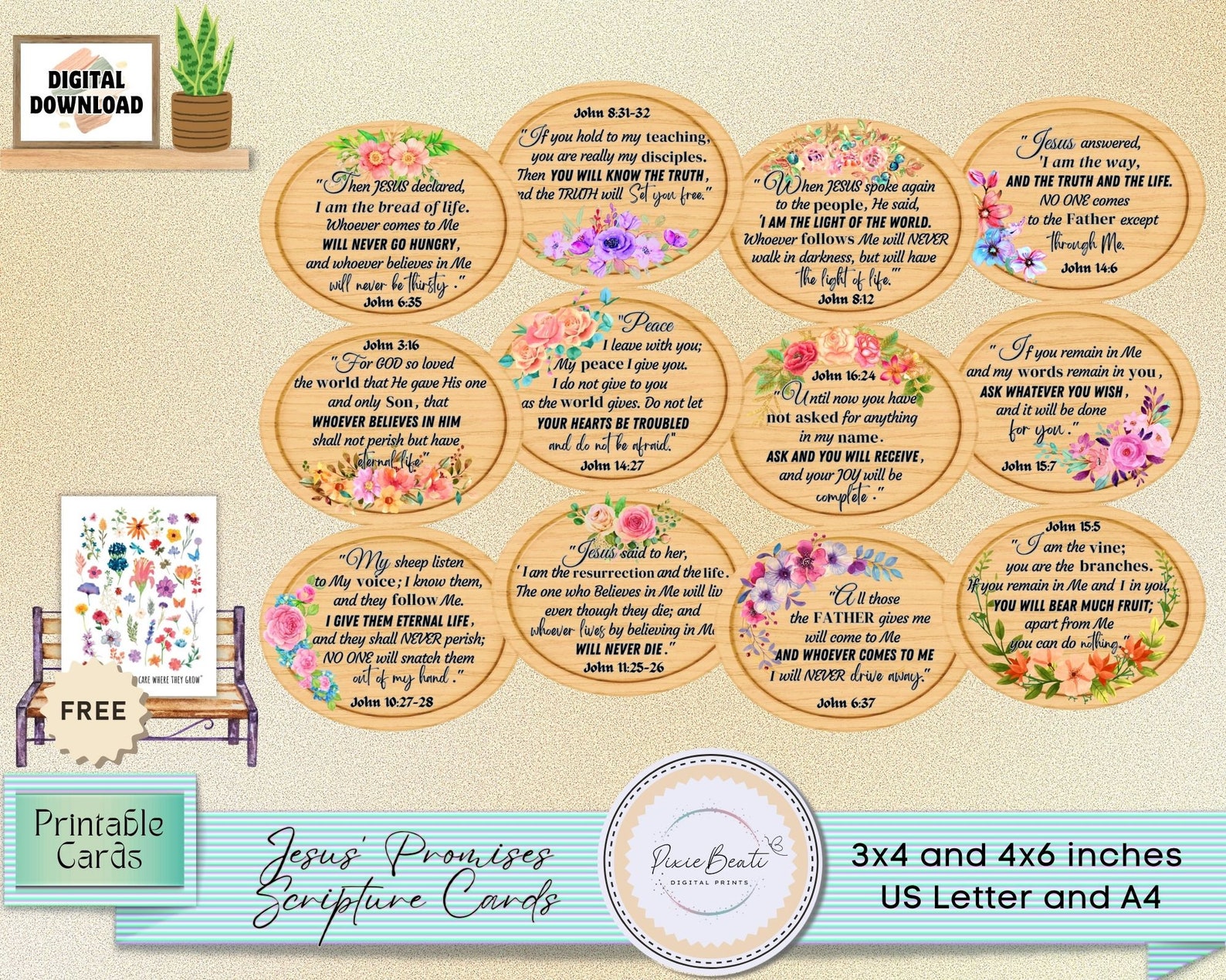 Jesus' Promises Scripture Cards, Bible Verse Cards, Printable Scripture ...