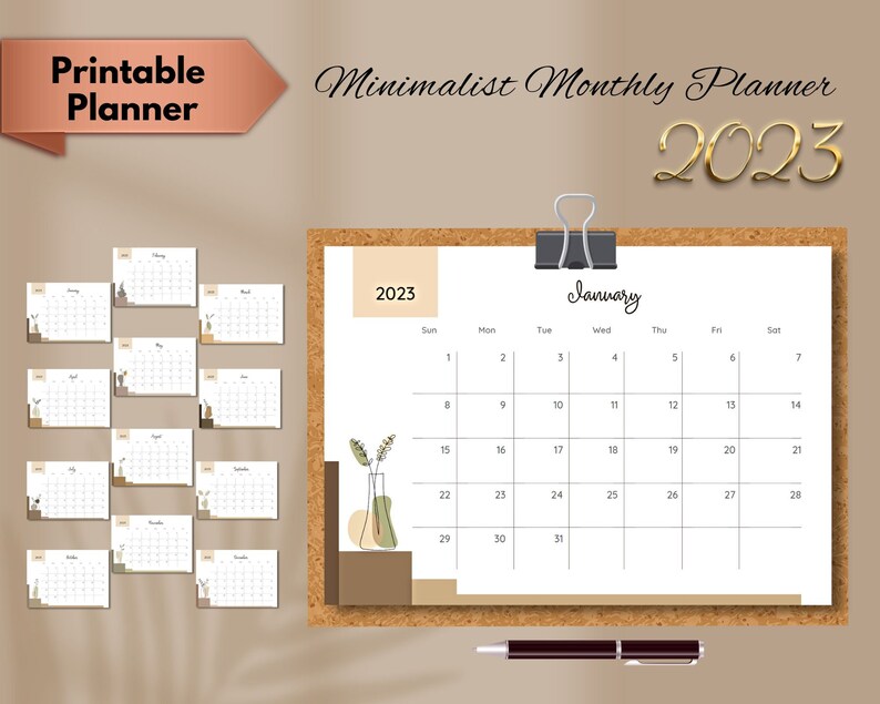Planner/calendar 2023 Minimalist Monthly Planner Monthly Calendar ...
