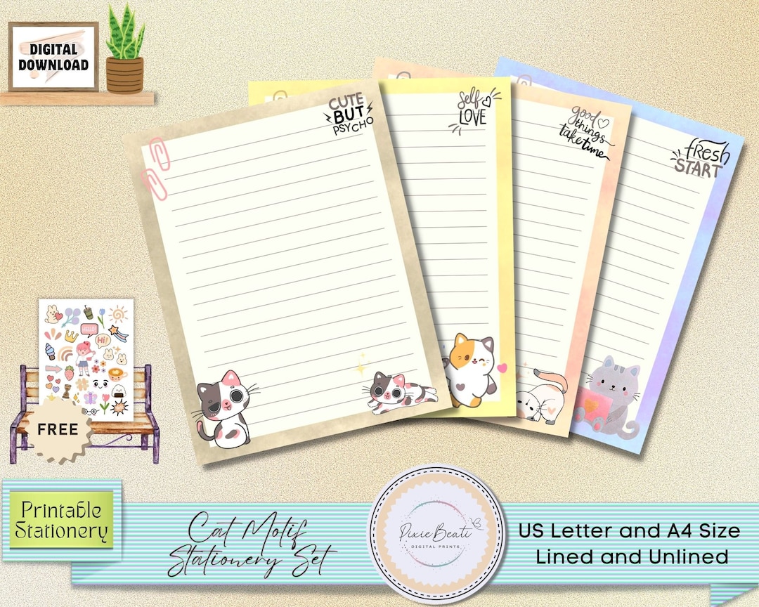 Cat Stationery Set: Kawaii Writing Paper for Kids (digital Download) - Etsy