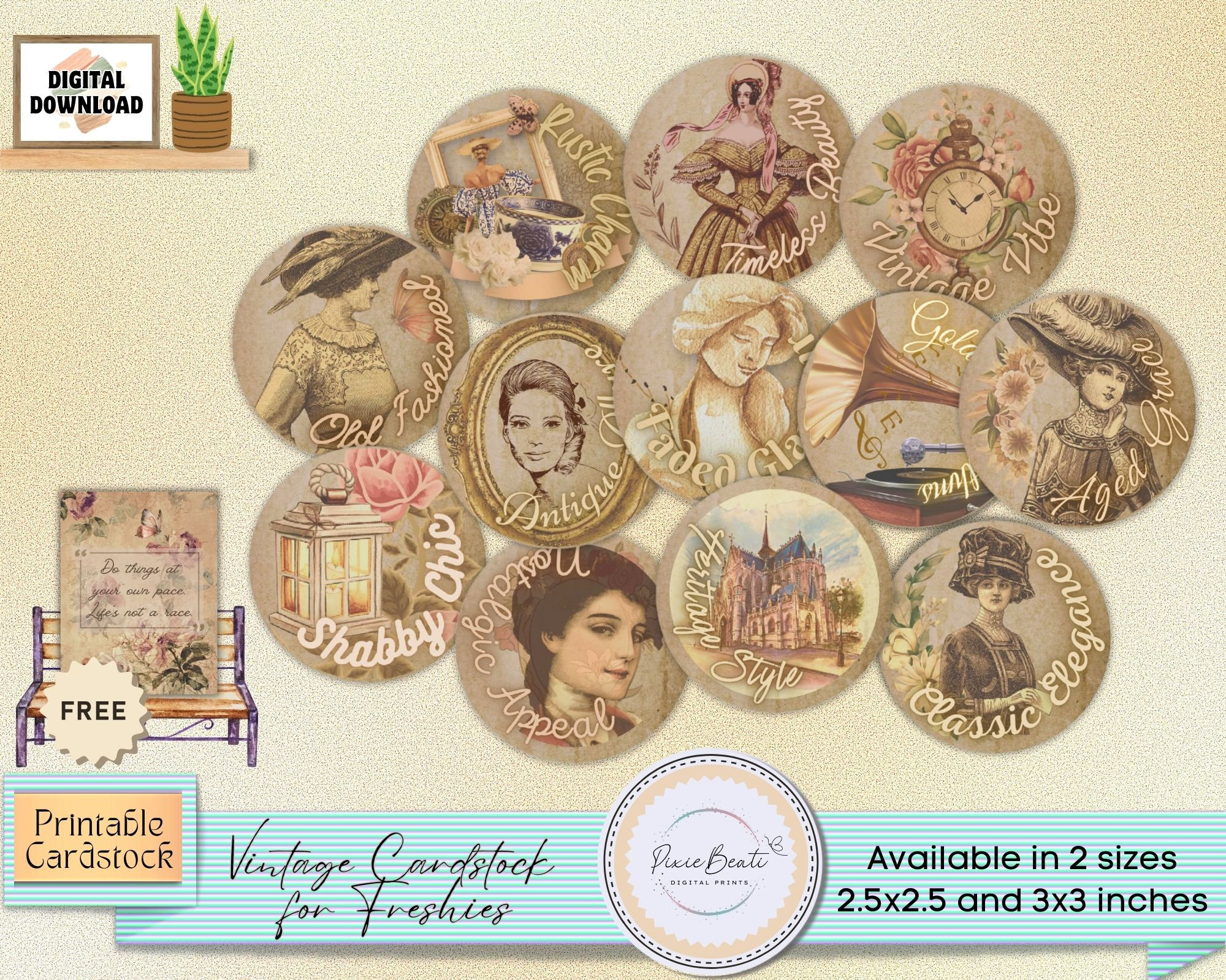 Vintage Cardstock for Freshies: Printable Collage Sheet (digital ...