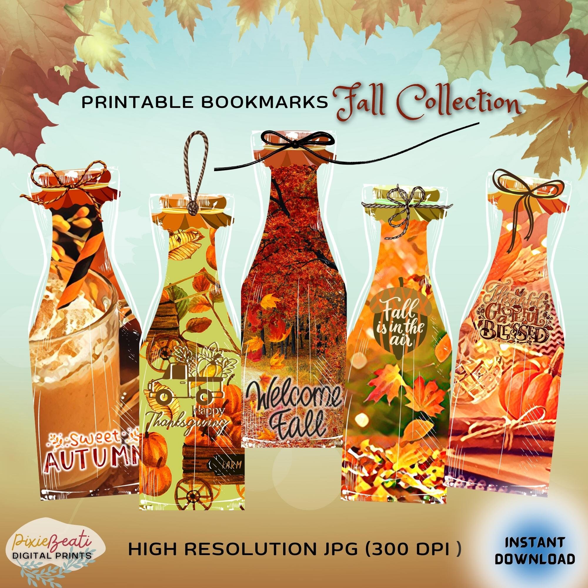 Autumn Bookmarks / Printable Bookmarks Fall Set of 10 / Digital Collage ...
