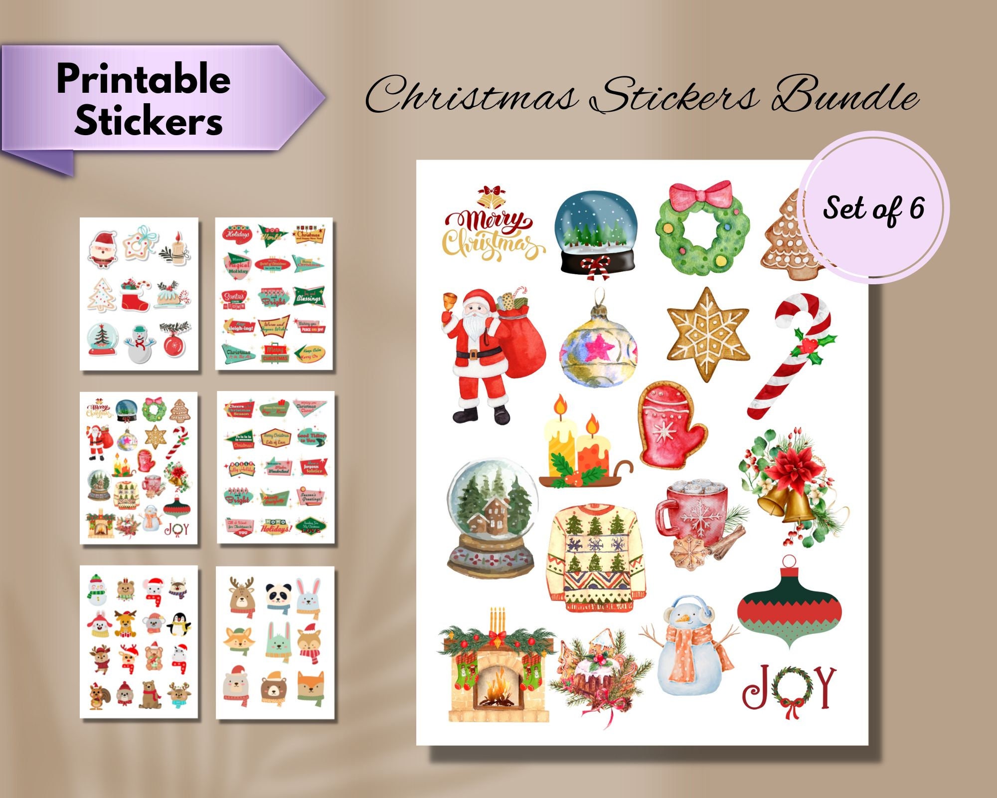 Christmas Stickers Bundle | Printable Christmas Stickers | Digital ...