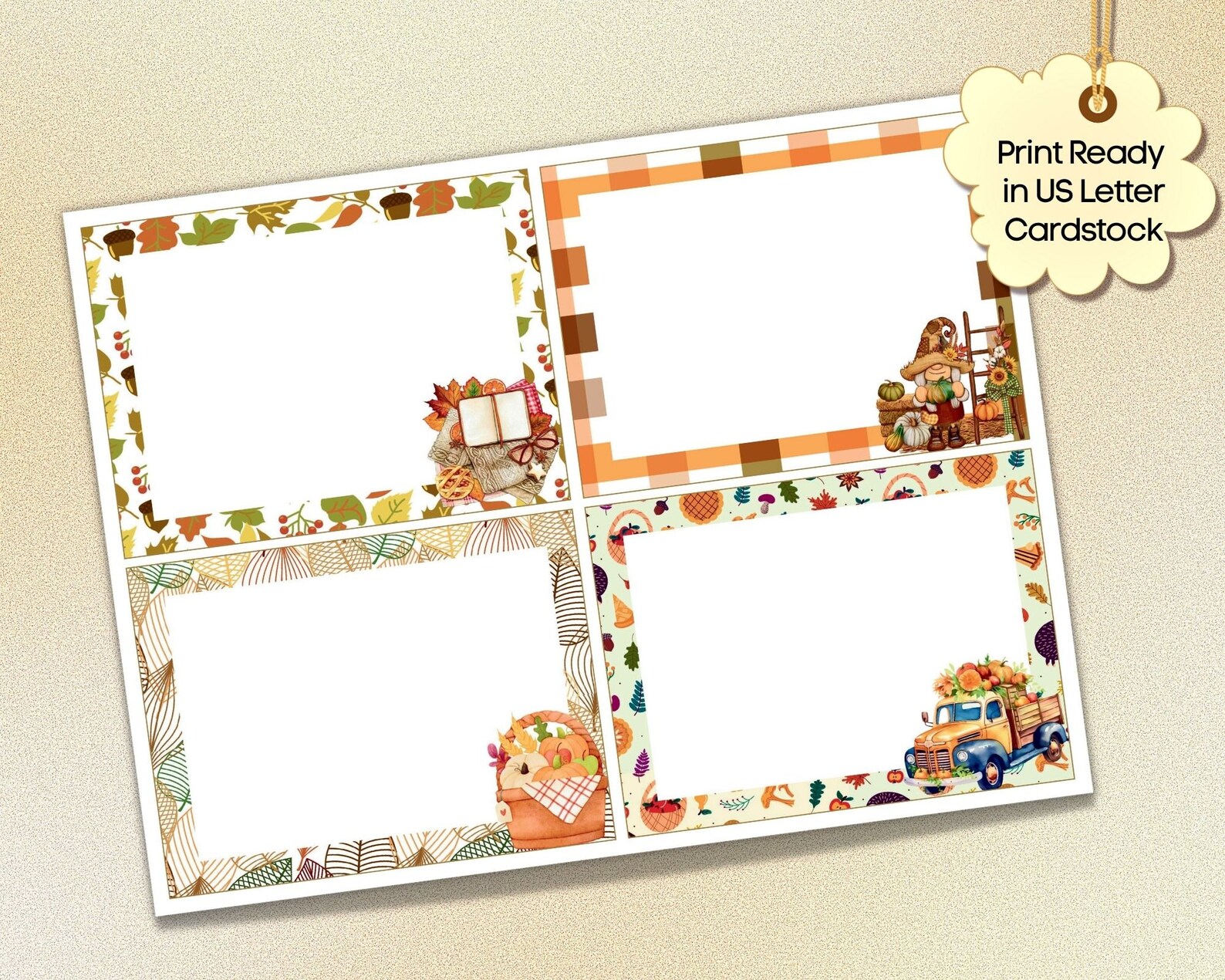 Autumn Printable Flat Notecard 5.25 X 4 Inches Fall Notecards Digital ...