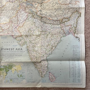 Vintage 1952 National Geographic Map of Southwest Asia, UNFRAMED, in ...