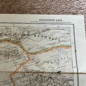Vintage 1952 National Geographic Map of Southwest Asia, UNFRAMED, in ...
