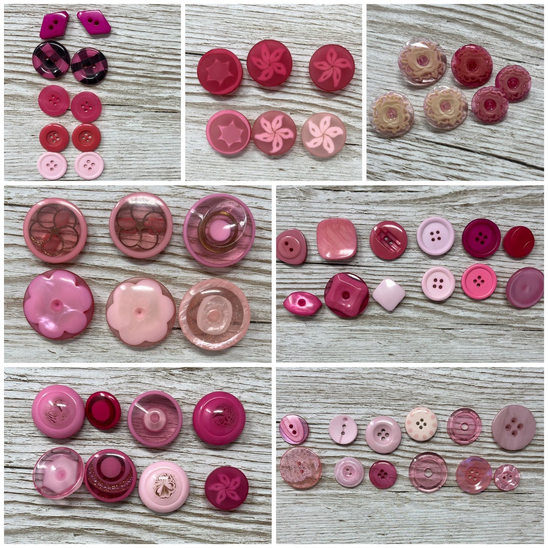 Vintage 1980s Kitsch Pink Buttons, Mixed Packs Retro Plastic Shank ...