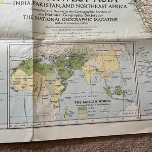 Vintage 1952 National Geographic Map of Southwest Asia, UNFRAMED, in ...