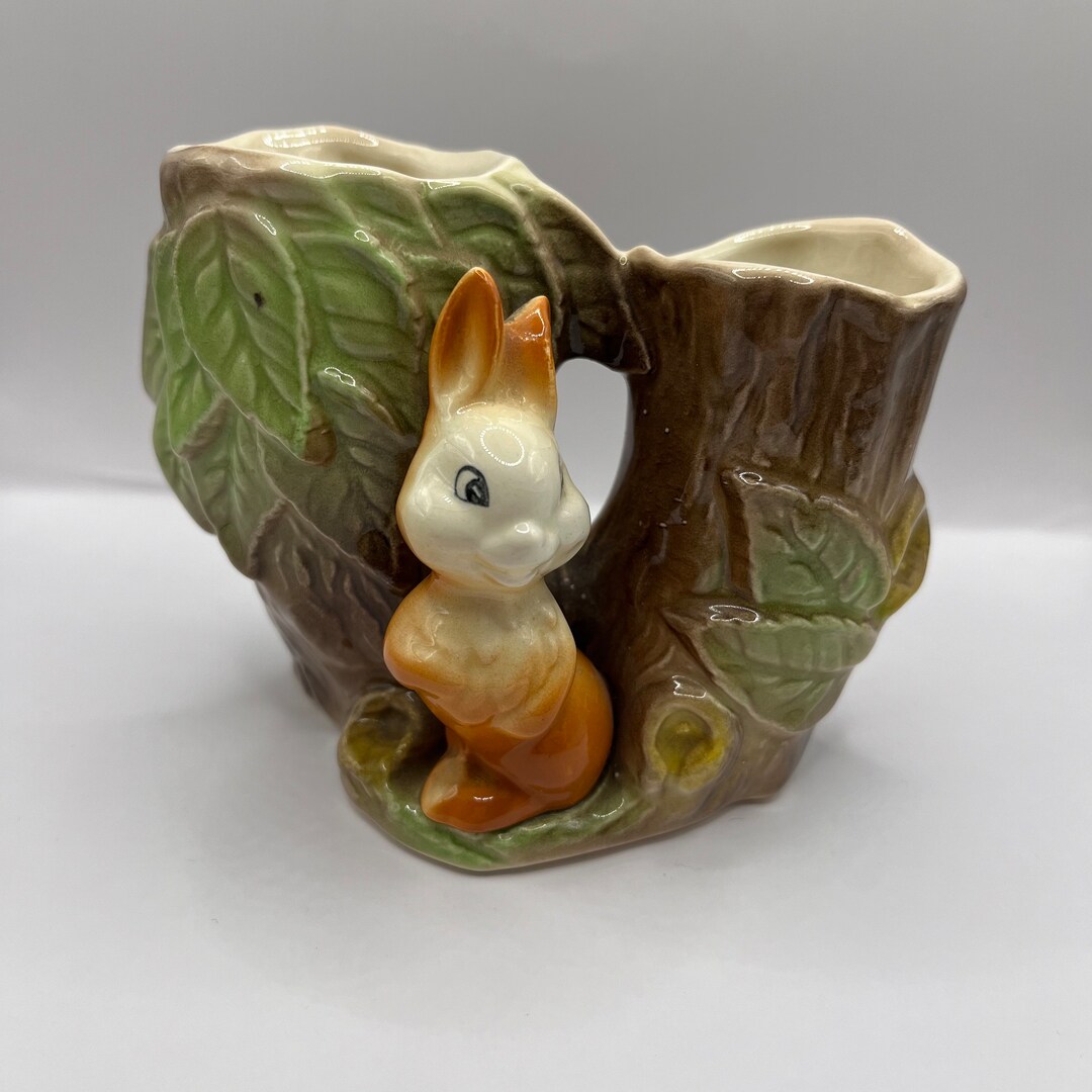 Vintage 1960s Eastgate Pottery Fauna Rabbit Double Posey Vase ...