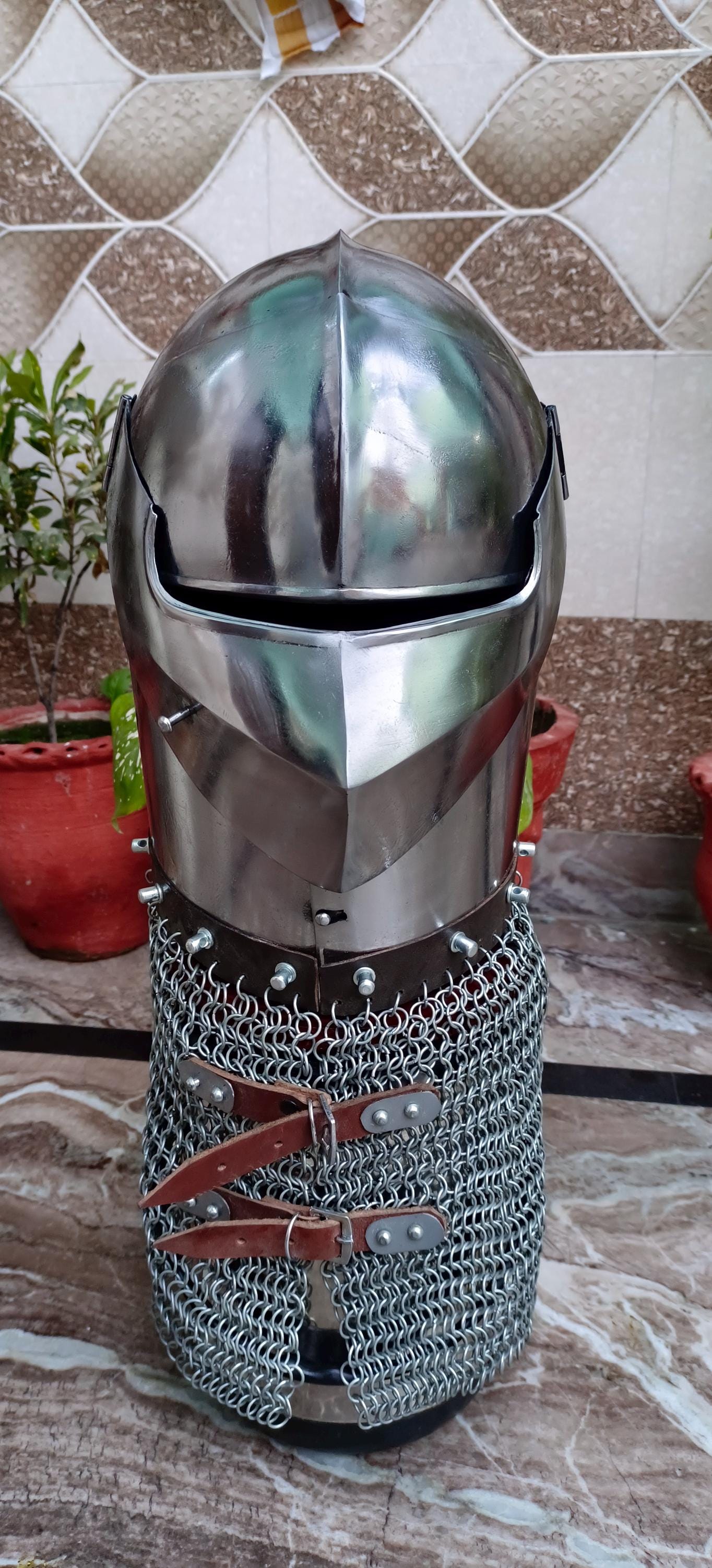 Medieval Armet Helmet With Rondel Viking Helmet chain Mail Helmet 16 ...
