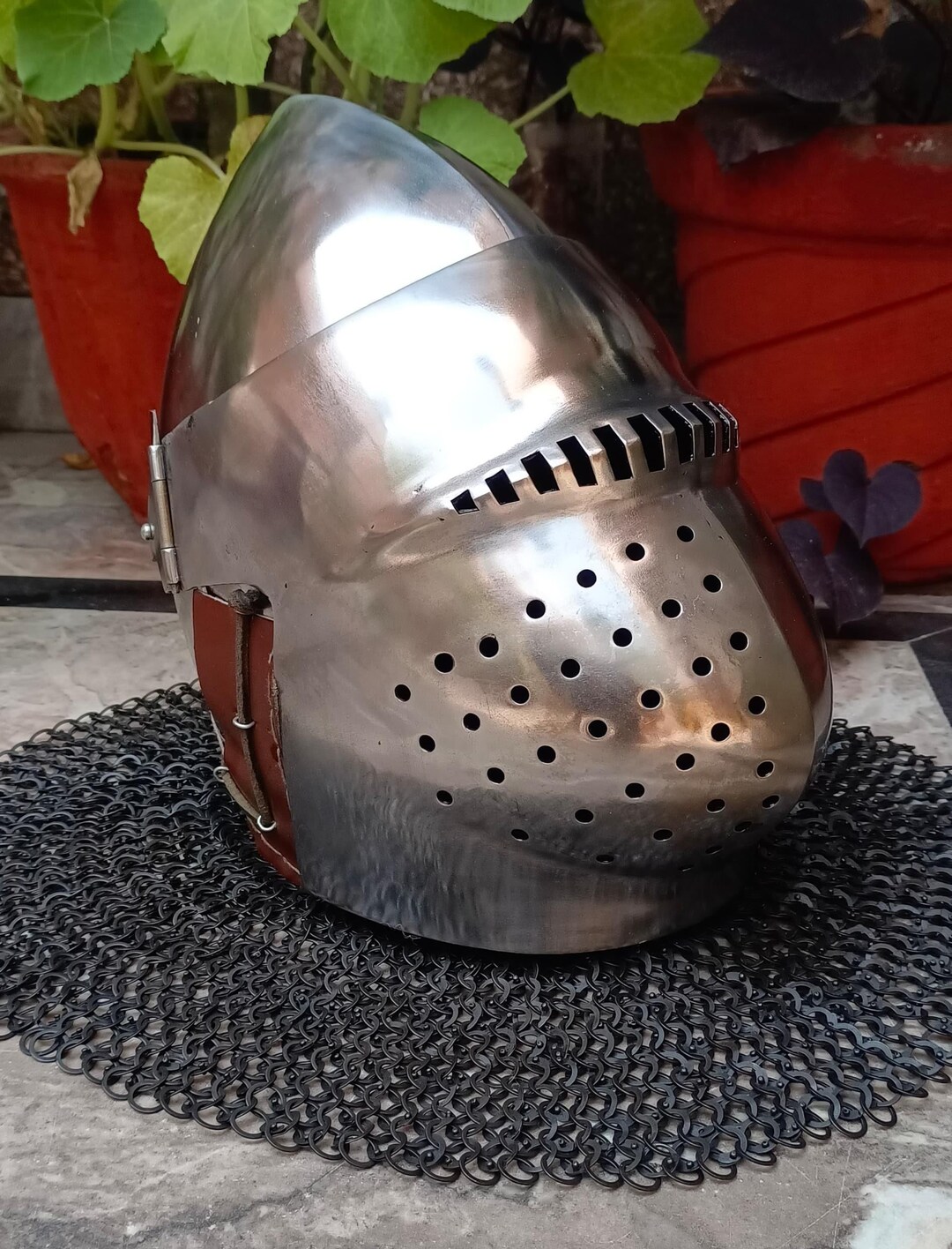 Medieval Sitten Bascinet Empire Helmet 16 Gauge With Riveted Chainmail ...