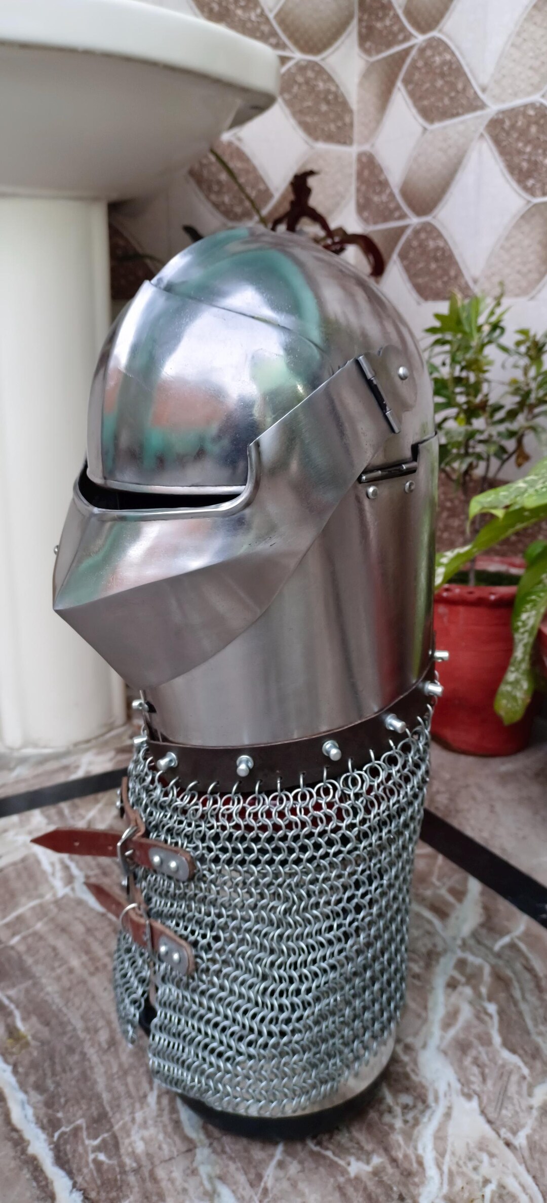 Medieval Armet Helmet With Rondel | Viking Helmet |chain Mail Helmet 16 ...