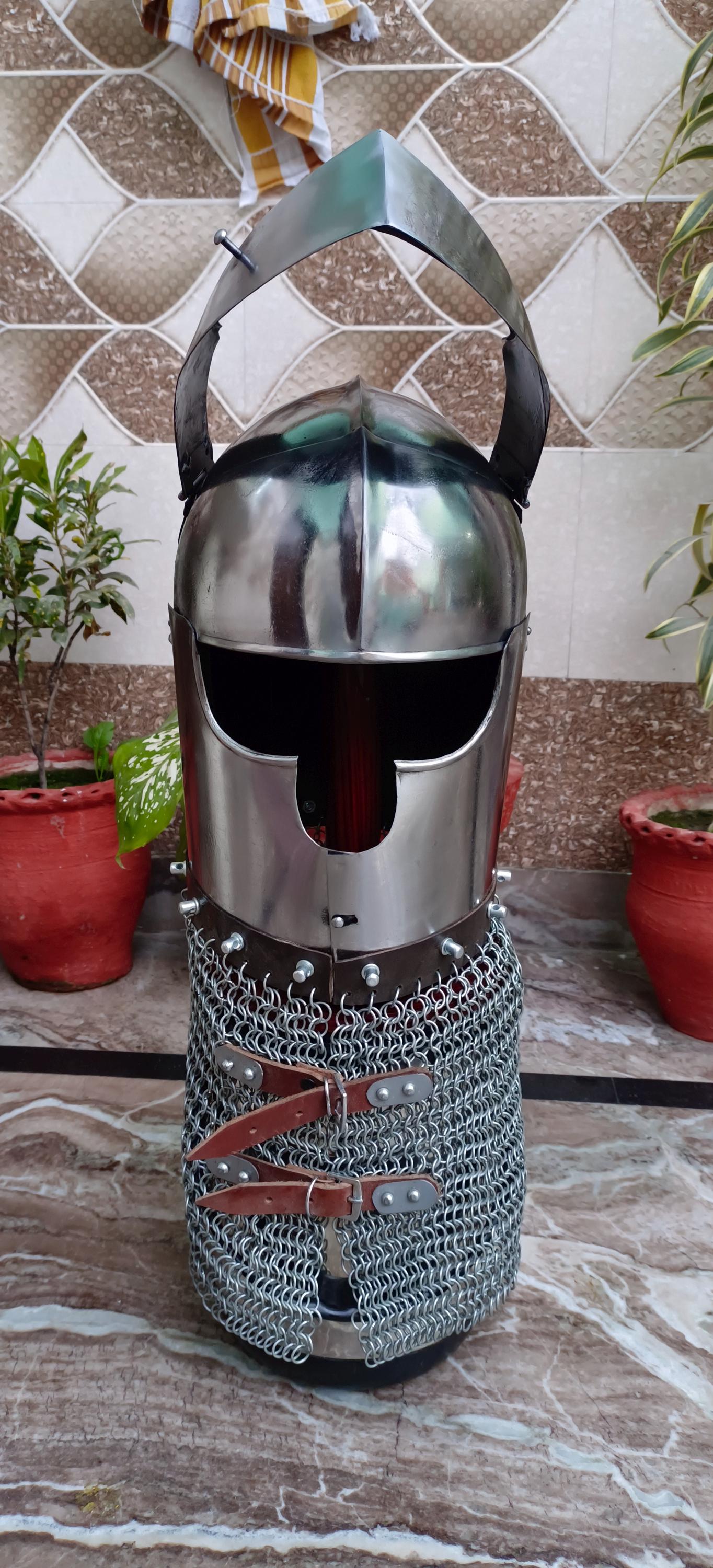 Medieval Armet Helmet With Rondel Viking Helmet chain Mail Helmet 16 ...