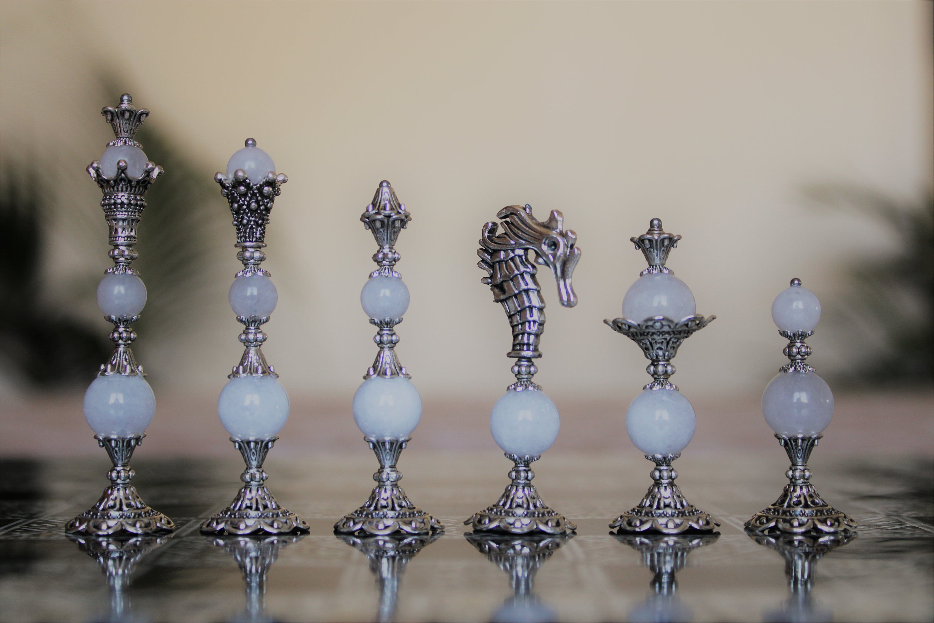 Chess Game Quartz Stone Chess Pieces Metal Handmade Antique - Etsy