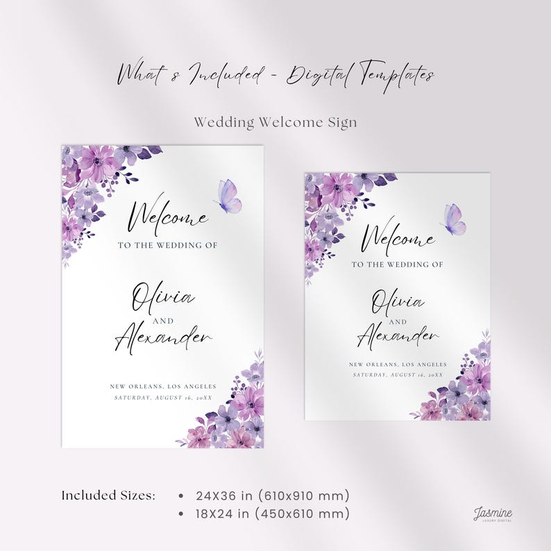 Floral Wedding Welcome Sign: Purple Lilac Butterfly Welcome Board ...