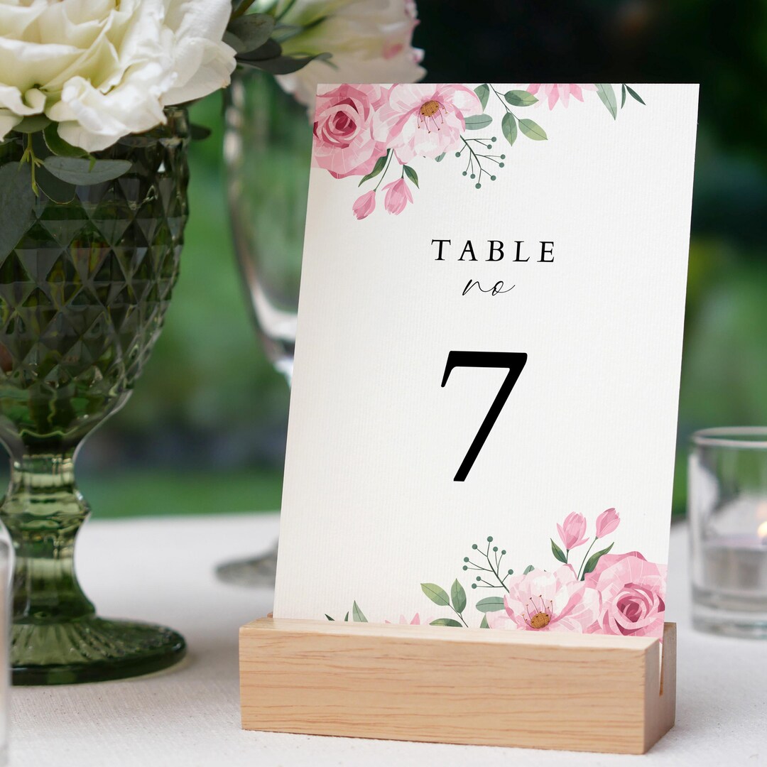 BLOOM Pink Floral Wedding Table Numbers, Botanical Greenery Frame ...