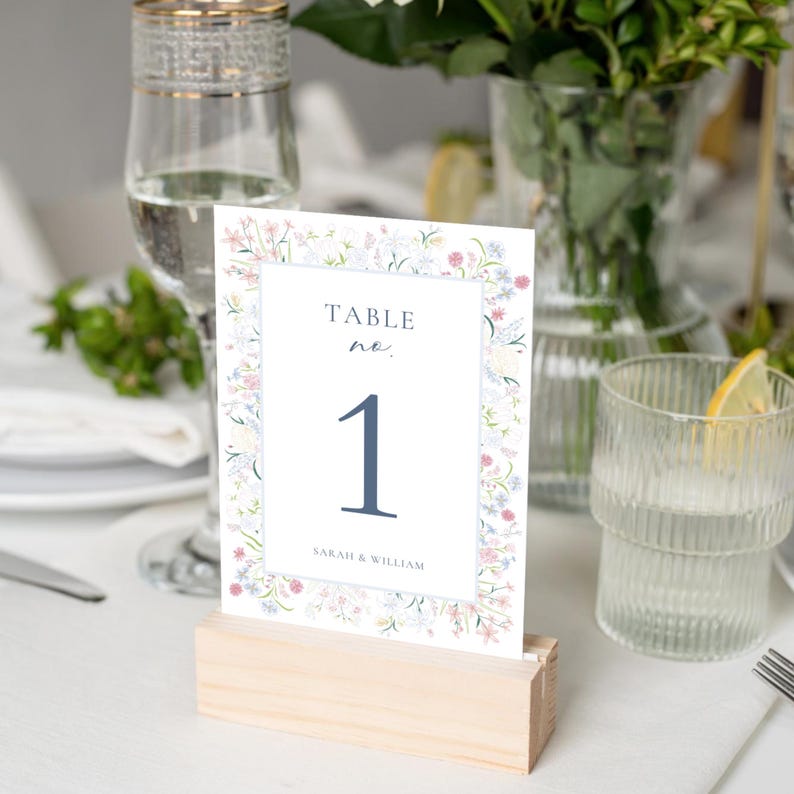 Wedding Table Numbers Printable, Wildflower Floral Design for Luxury ...