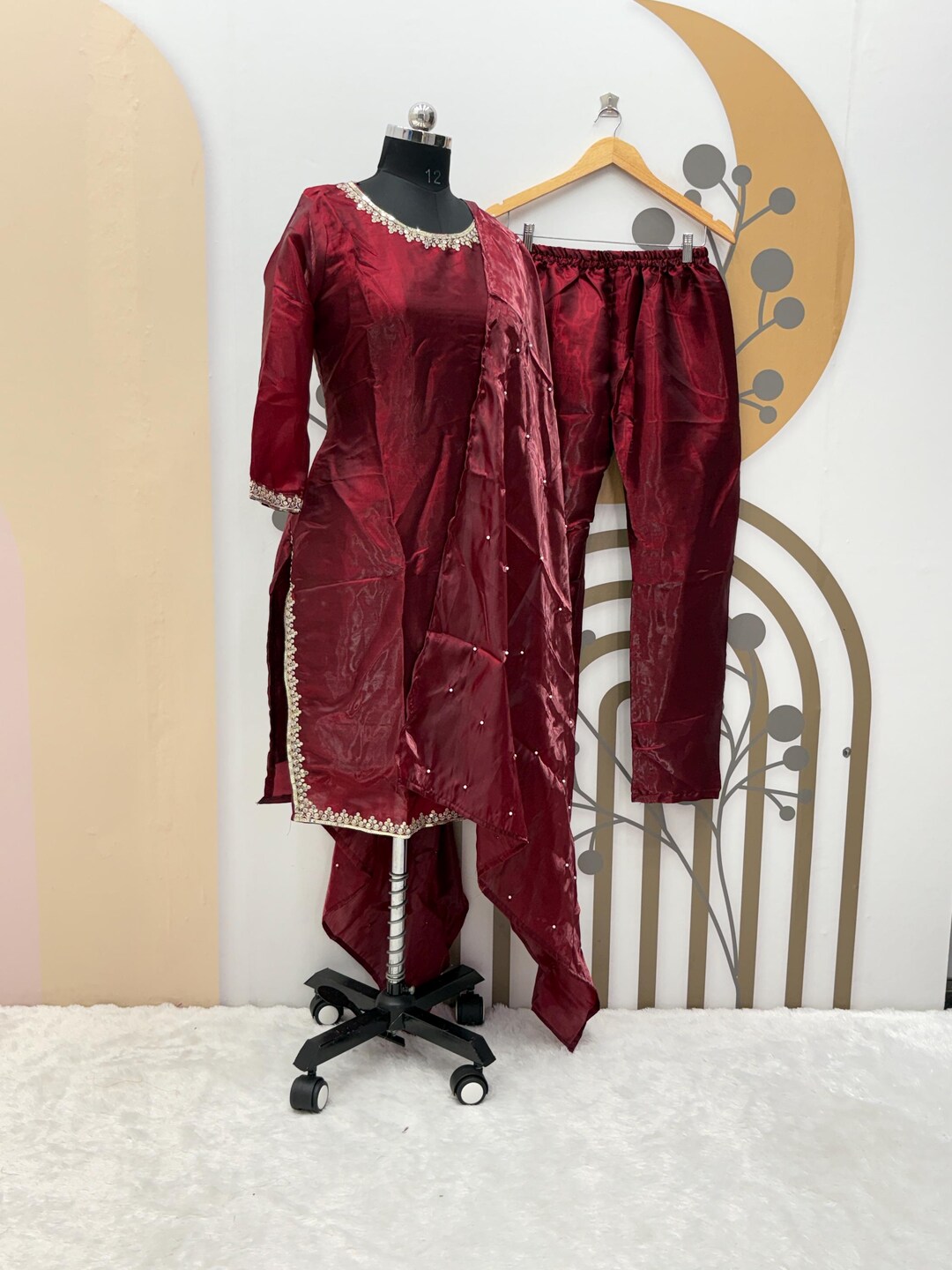 Premium Pakistani Red Jimmy Choo Suit Fully Embroidered Dress With Pant ...