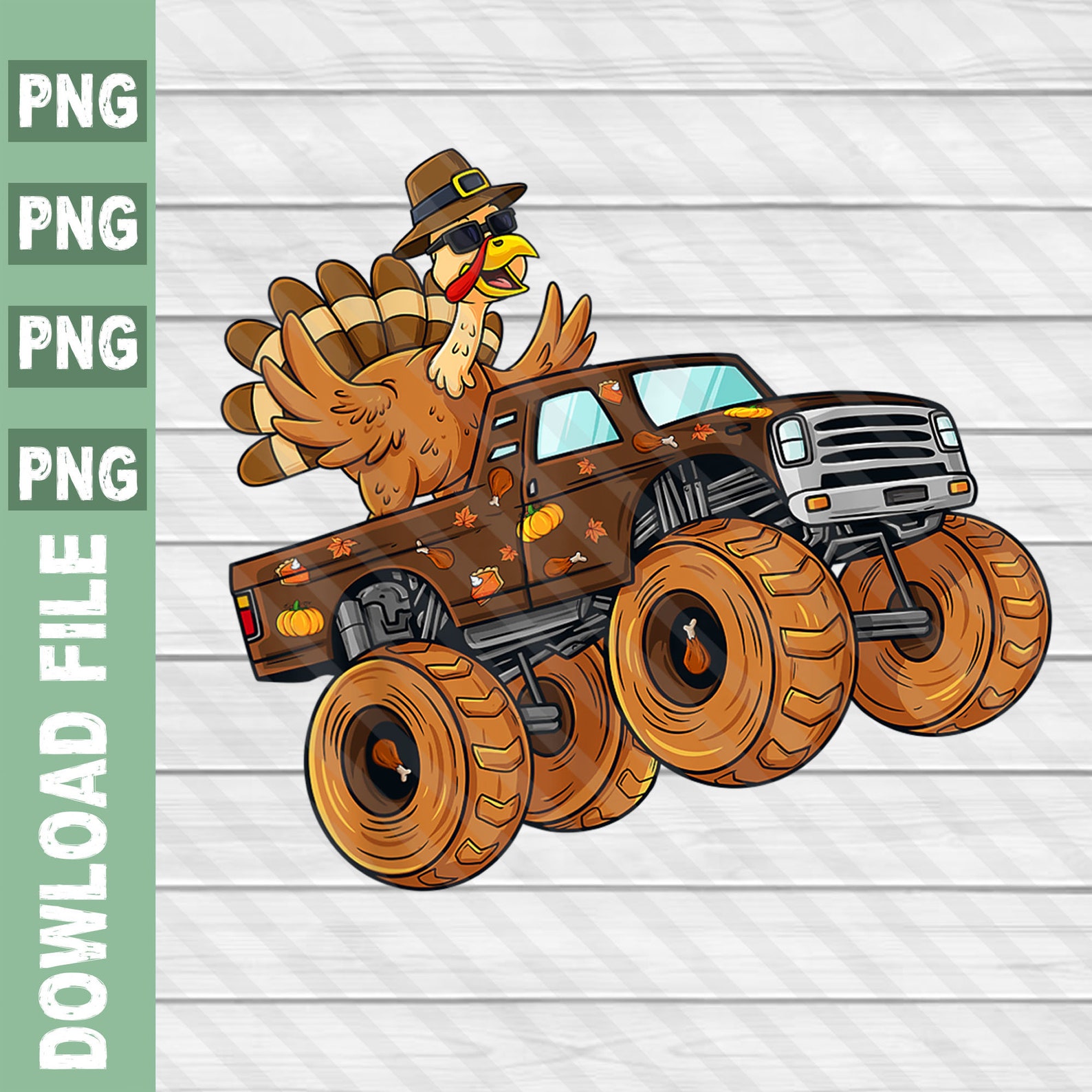 Turkey Riding Monster Truck Png Monster Truck Thanksgiving - Etsy