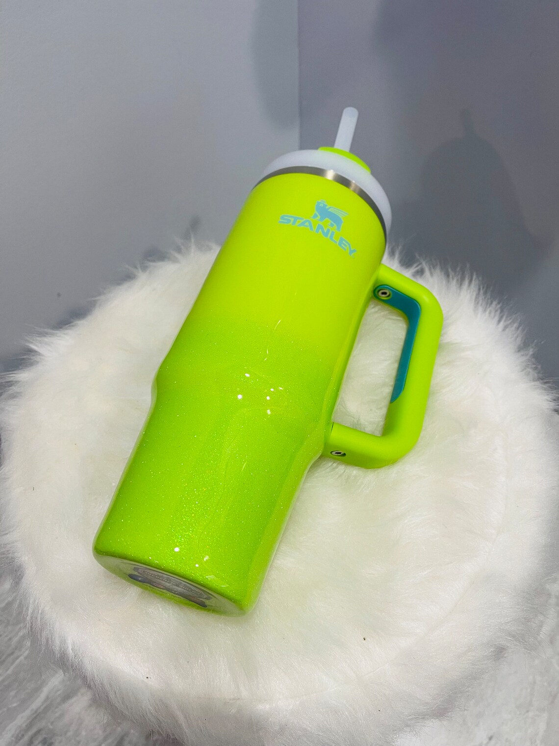 30OZ Stanley Tumbler Bright Lime With Green Glitter Ombre - Etsy