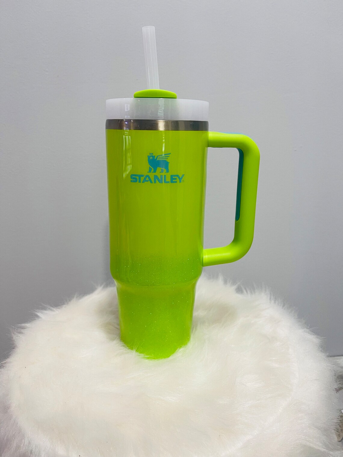 30OZ Stanley Tumbler Bright Lime With Green Glitter Ombre - Etsy
