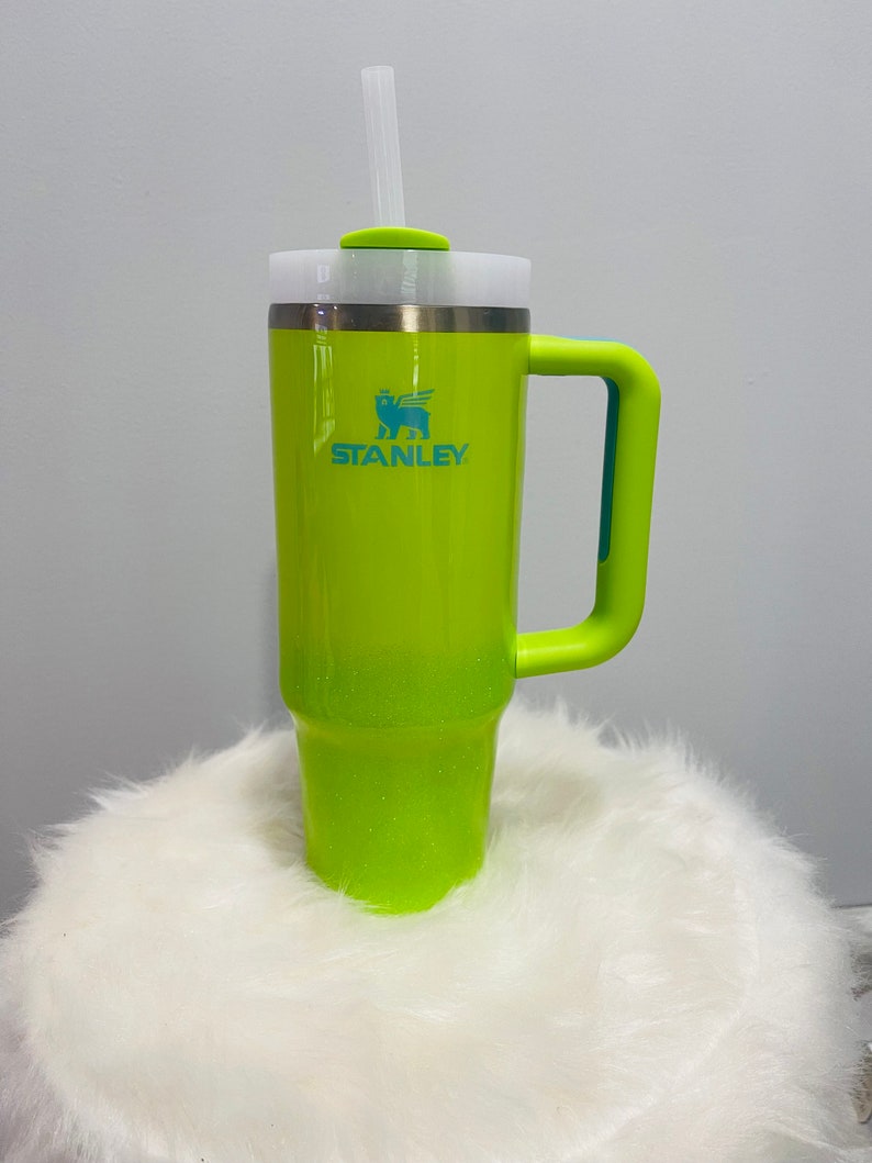30OZ Stanley Tumbler Bright Lime With Green Glitter Ombre - Etsy