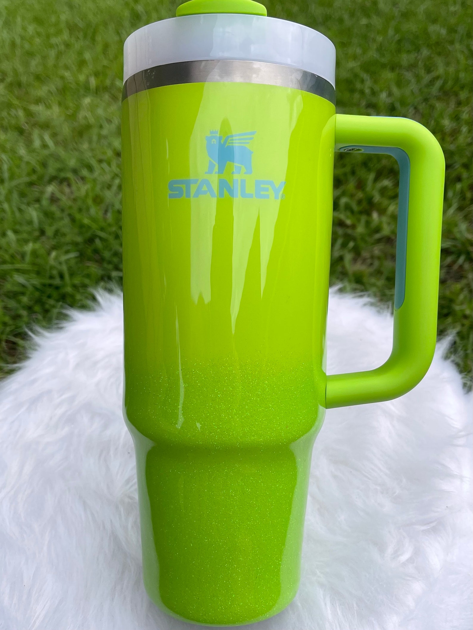 30OZ Stanley Tumbler Bright Lime With Green Glitter Ombre - Etsy