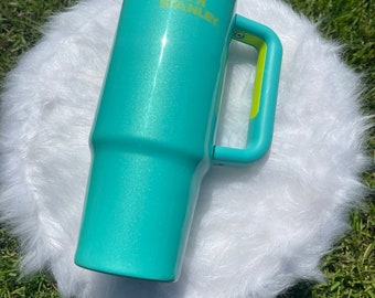 30OZ Stanley Tumbler Bright Lime With Green Glitter Ombre - Etsy