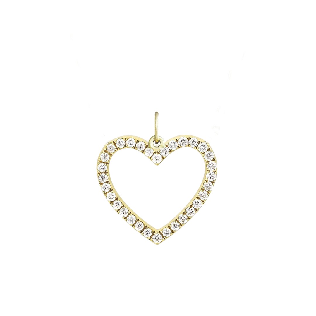 Pave Diamond Charm 14k Yellow Gold Charm Diamond Heart Charm Diamond ...