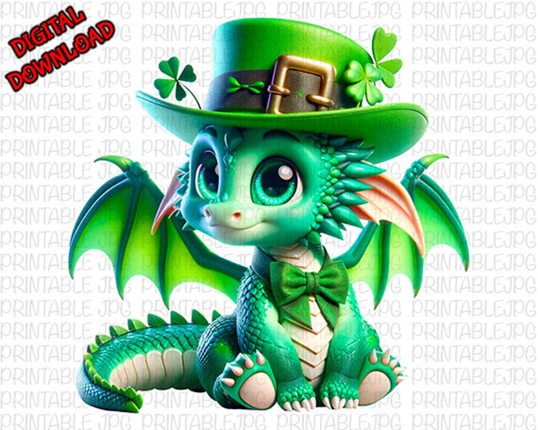 St. Patrick's Day Cute Dragon PNG With and Without a White Boarder - Etsy